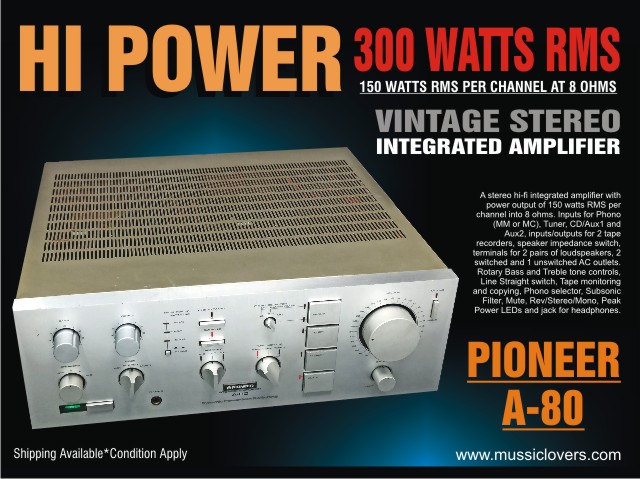 Buy Vintage PIONEER A-80 HI POWER VINTAGE STEREO INTEGRATED AMPLIFIER ...